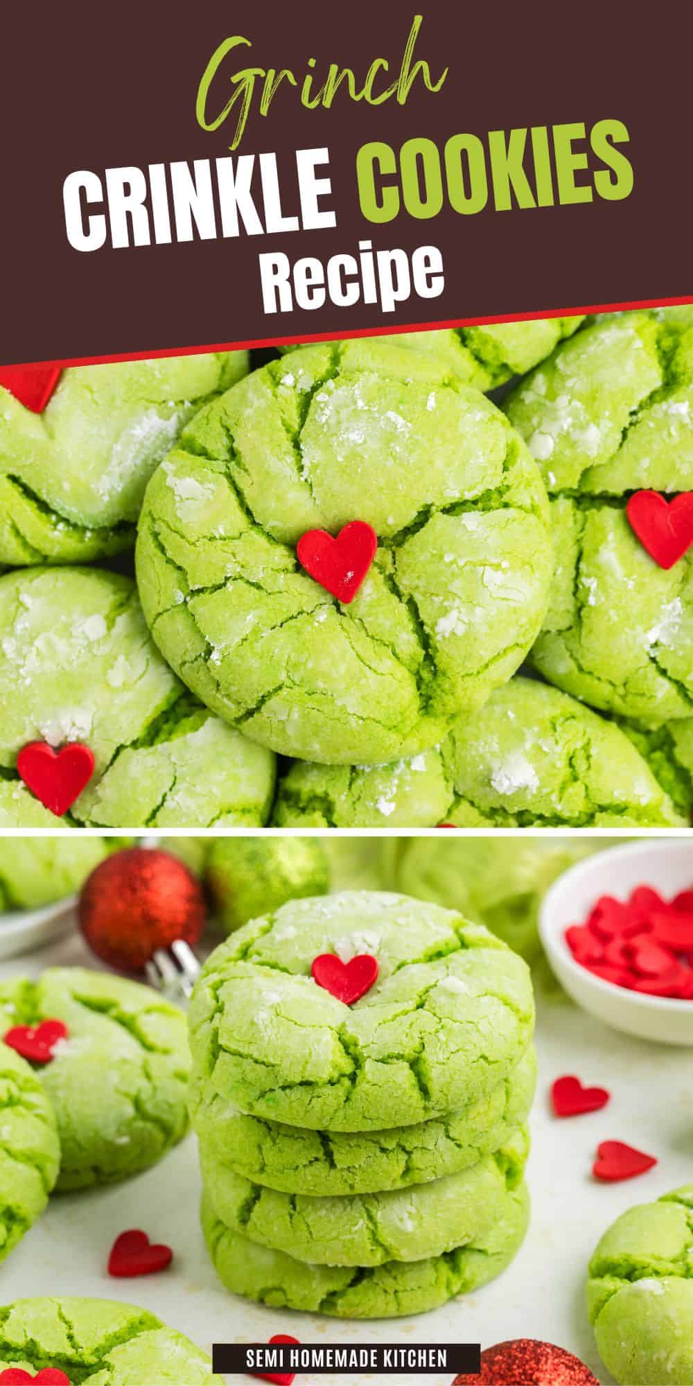 Grinch Crinkle Cake Mix Cookies - Semi Homemade Kitchen